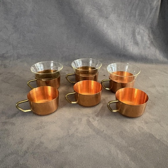 Dining | Schott Mainz Glass Inserts 6 Vintage Copper Cup Holders Set ...